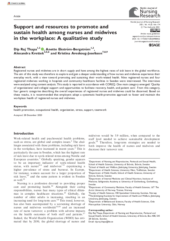 (PDF) Support and resources to promote and sustain health among nurses ...