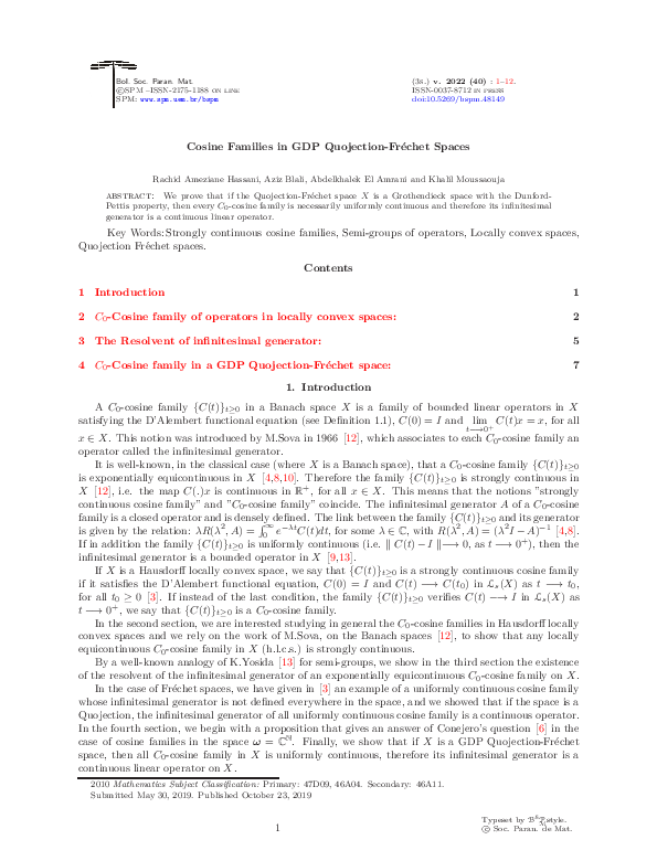 (PDF) Cosine families in GDP Quojection-Fréchet spaces | Rachid ...