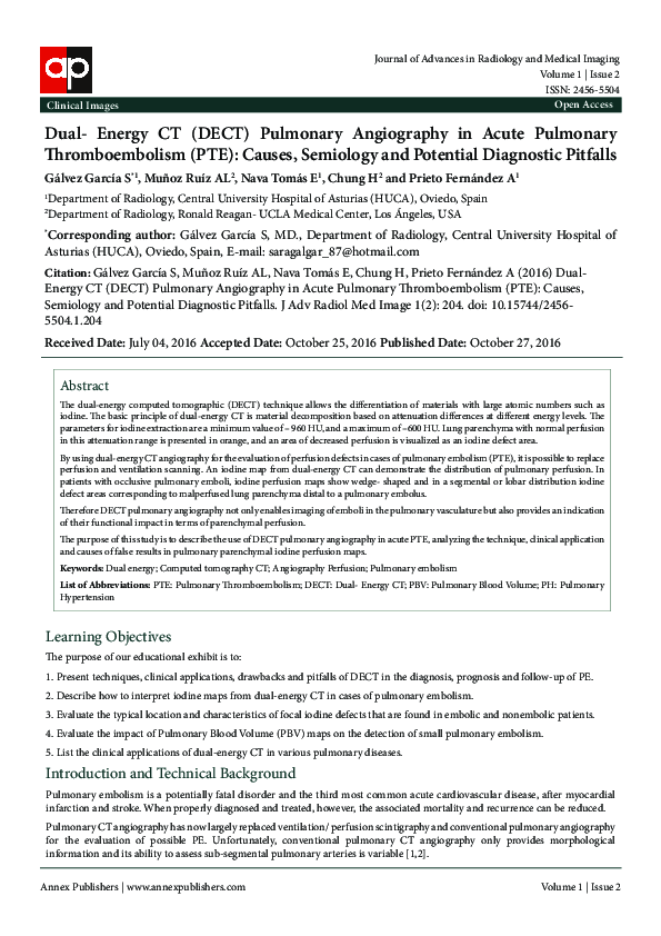 (PDF) Dual- Energy CT (DECT) Pulmonary Angiography in Acute Pulmonary ...
