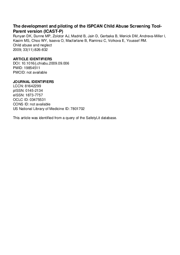 (PDF) The development and piloting of the ISPCAN Child Abuse Screening ...