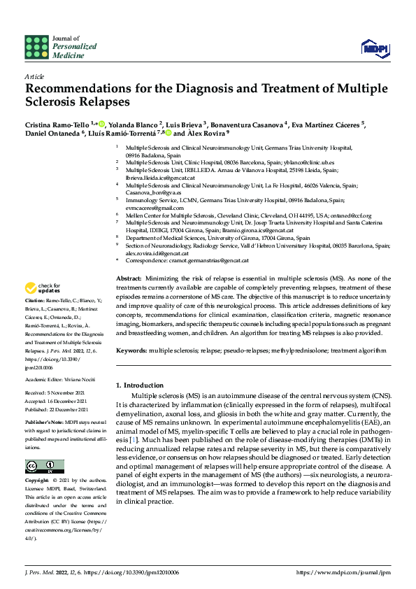 (PDF) Recommendations for the Diagnosis and Treatment of Multiple Sclerosis Relapses