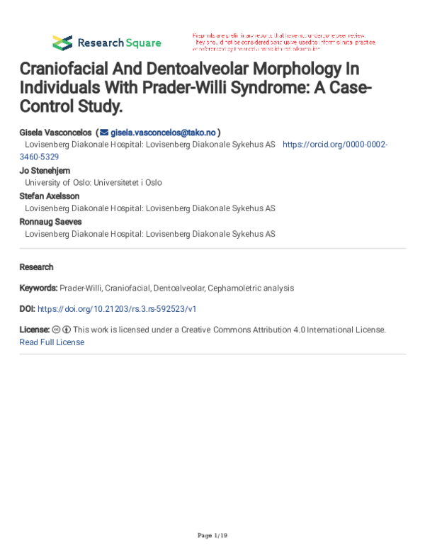 (PDF) Craniofacial And Dentoalveolar Morphology In Individuals With ...