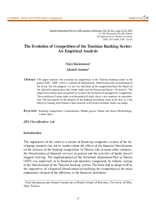 (PDF) The Evolution of Competition of the Tunisian Banking Sector: An Empirical Analysis
