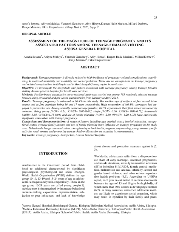 (PDF) Assessment of the Magnitude of Teenage Pregnancy and Its ...