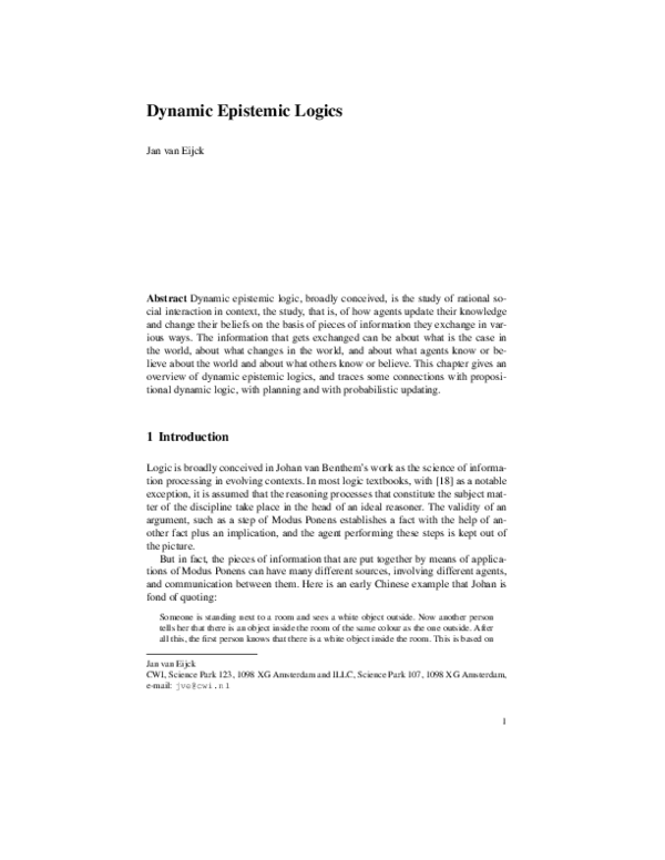 (PDF) The Dynamic Turn in Epistemic / Doxastic Logic
