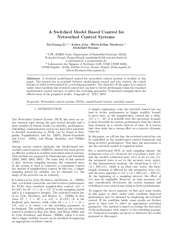 (PDF) A switched model based control for networked control systems