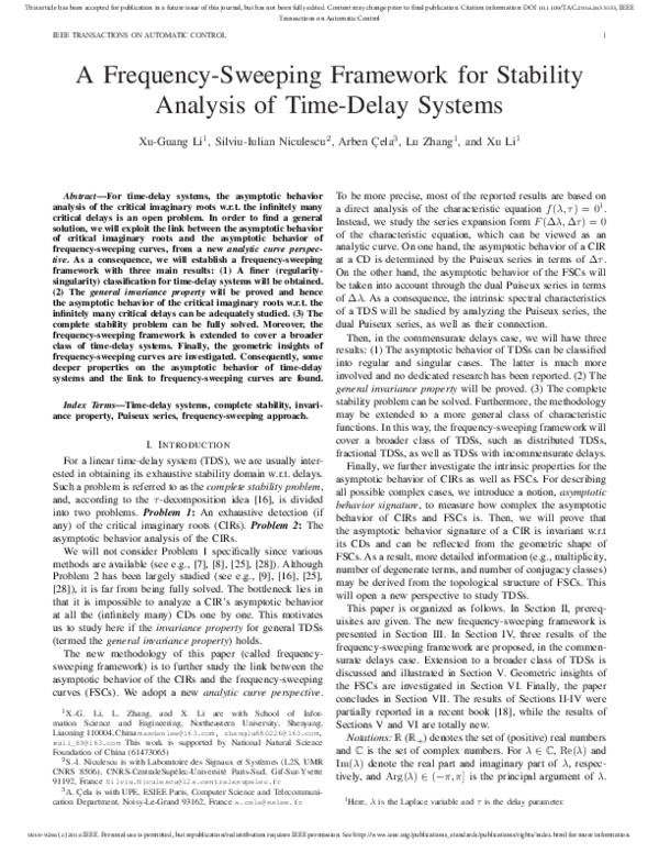 (PDF) A Frequency-Sweeping Framework for Stability Analysis of Time-Delay Systems