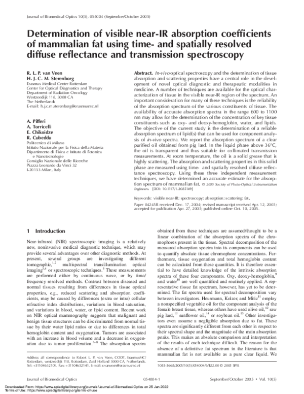 (PDF) Determination of visible near-IR absorption coefficients of mammalian fat using time- and ...