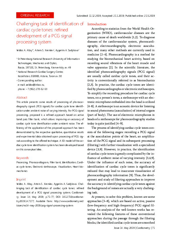 (PDF) Challenging task of identification of cardiac cycle tones: refined development of a PCG ...