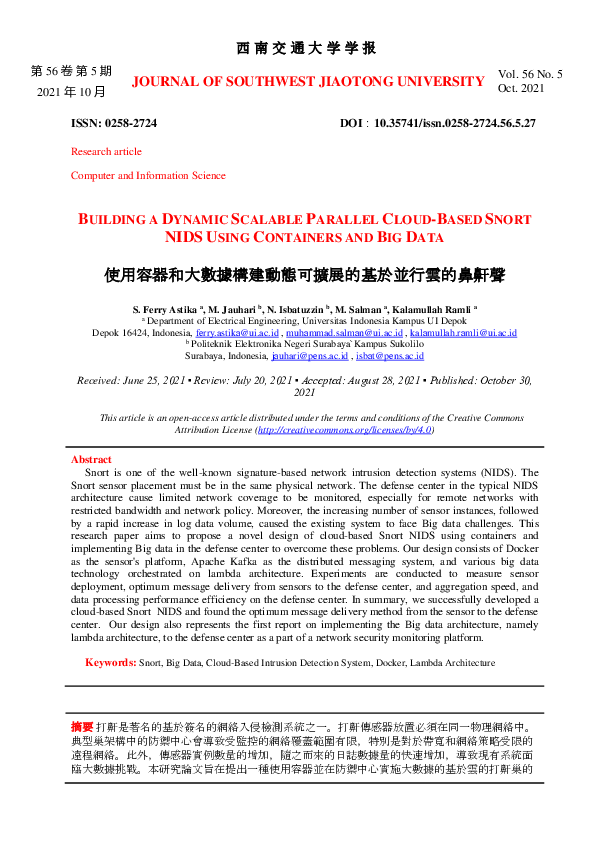 Pdf Building A Dynamic Scalable Parallel Cloud Based Snort Nids Using Containers And Big Data