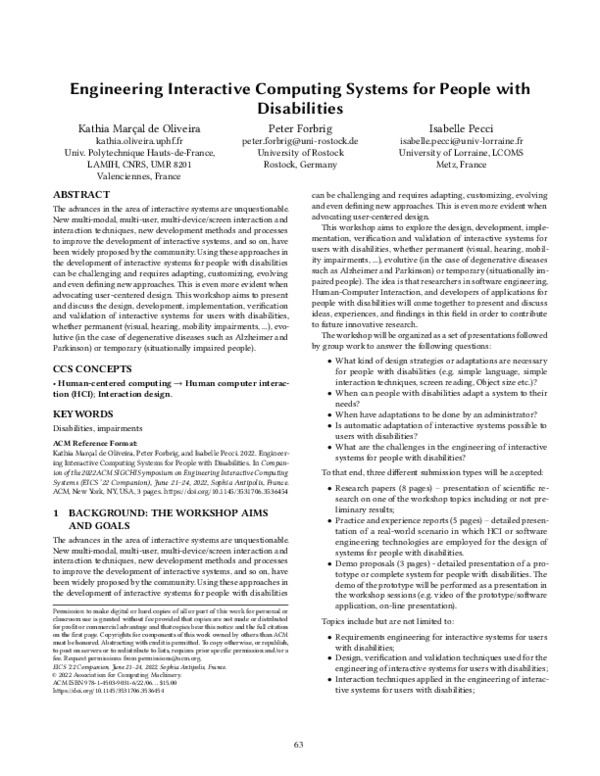 (PDF) Engineering Interactive Computing Systems for People with Disabilities