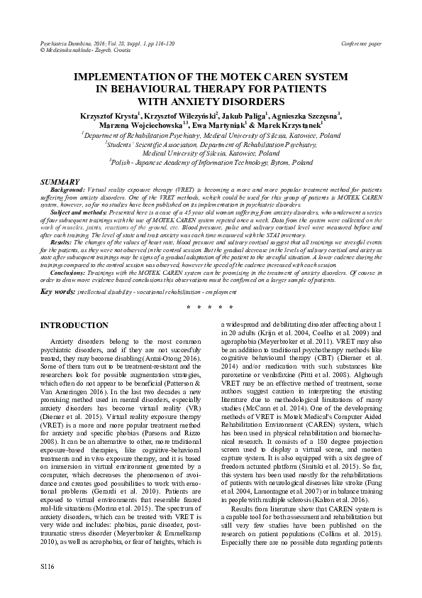 (PDF) Implementation of the MOTEK CAREN system in behavioural therapy ...