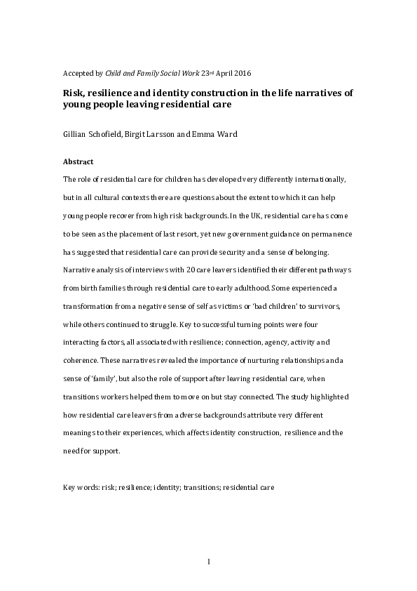 (PDF) Risk, resilience and identity construction in the life narratives ...