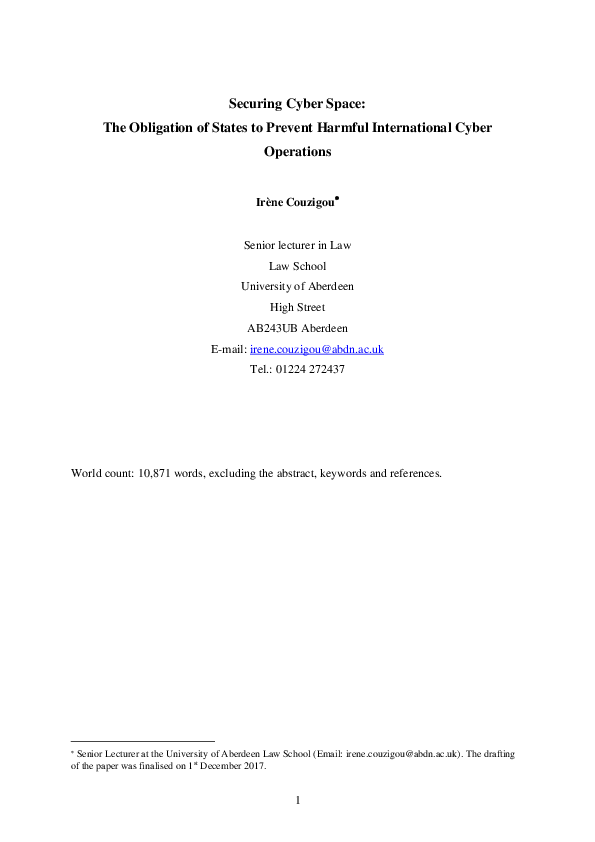 (PDF) Securing cyber space: the obligation of States to prevent harmful ...