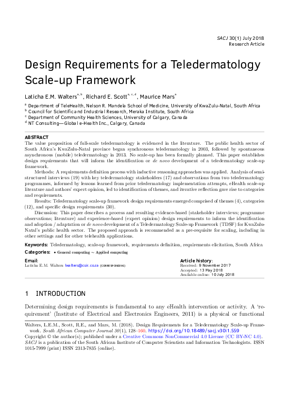 (PDF) Design Requirements for a Teledermatology Scale-up Framework