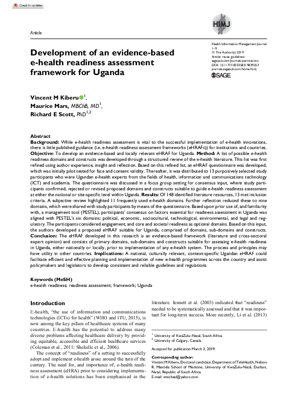 (PDF) Development of an evidence-based e-health readiness assessment ...