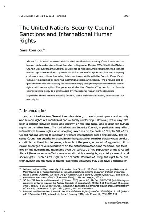 (PDF) The United Nations Security Council Sanctions and International ...