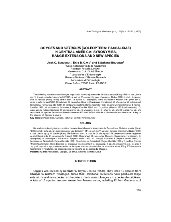 (PDF) Ogyges and Veturius (Coleoptera: Passalidae) in Central America ...