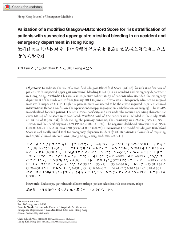 (PDF) Validation of a Modified Glasgow Blatchford Score (GBS) for ...
