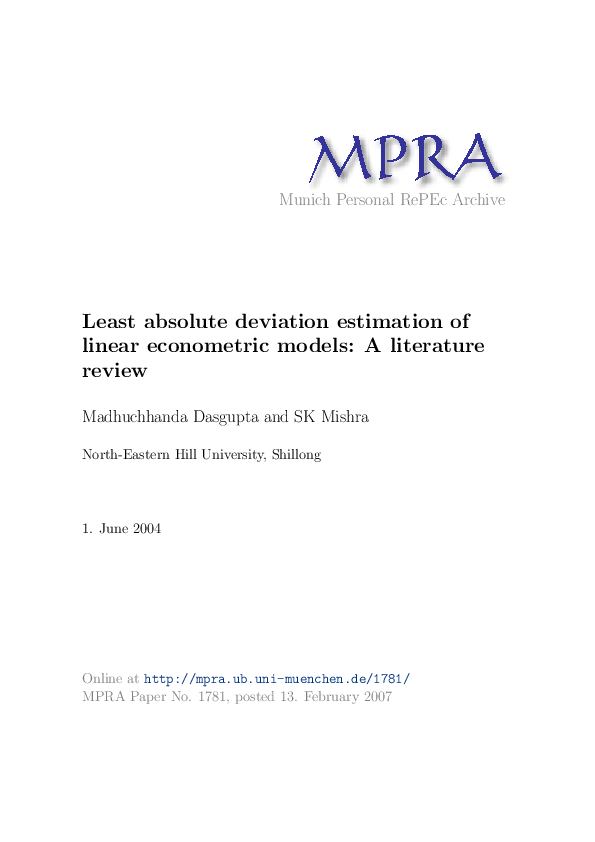 Pdf Least Absolute Deviation Estimation Of Linear Econometric Models A Literature Review