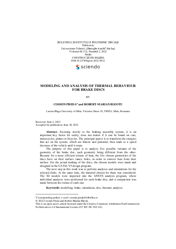(PDF) Modeling and Analysis of Thermal Behaviour for Brake Discs ...