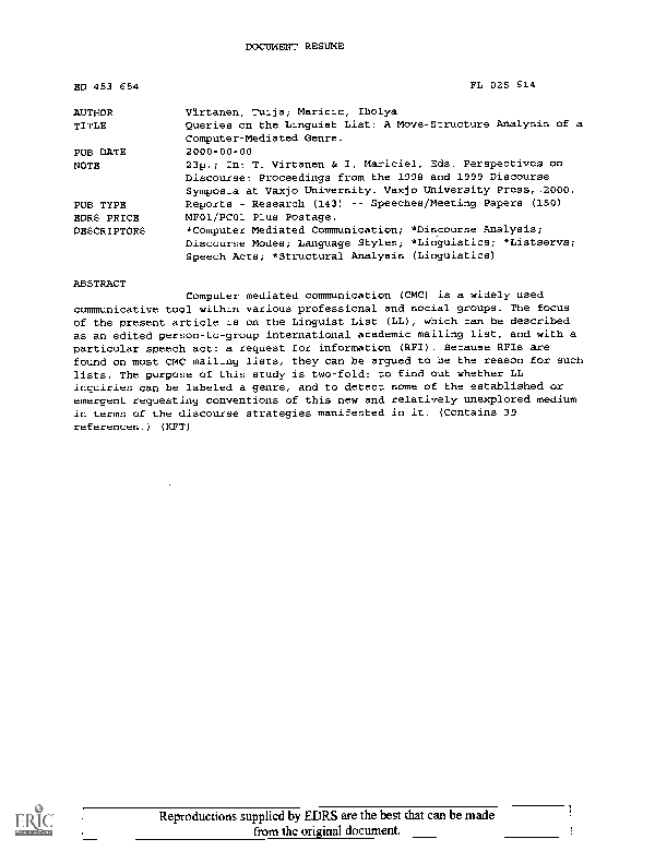 (PDF) A Move-Structure Analysis of a Computer-Mediated Genre