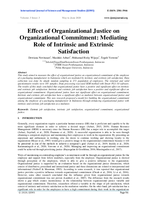 (PDF) Effect of Organizational Justice on Organizational Commitment: Mediating Role of Intrinsic ...