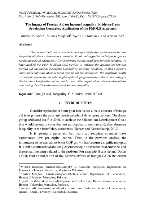 (PDF) The Impact of Foreign Aid on Income Inequality: Evidence from Developing Countries ...