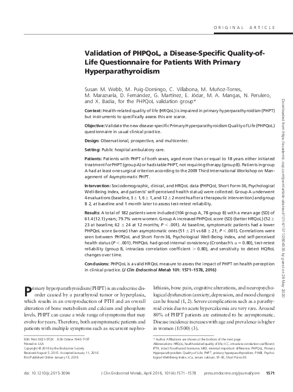 (PDF) Validation of PHPQoL, a disease-specific Quality of Life Questionnaire for patients with ...