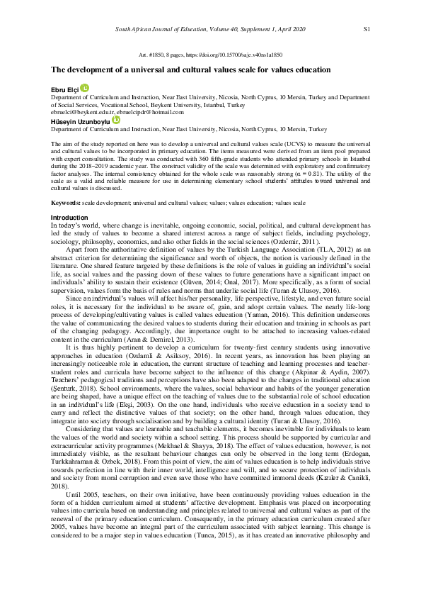 (PDF) The development of a universal and cultural values scale for ...