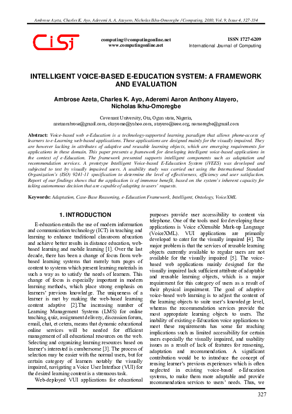 (PDF) Intelligent Voice-Based E-Education System: A Framework and Evaluation