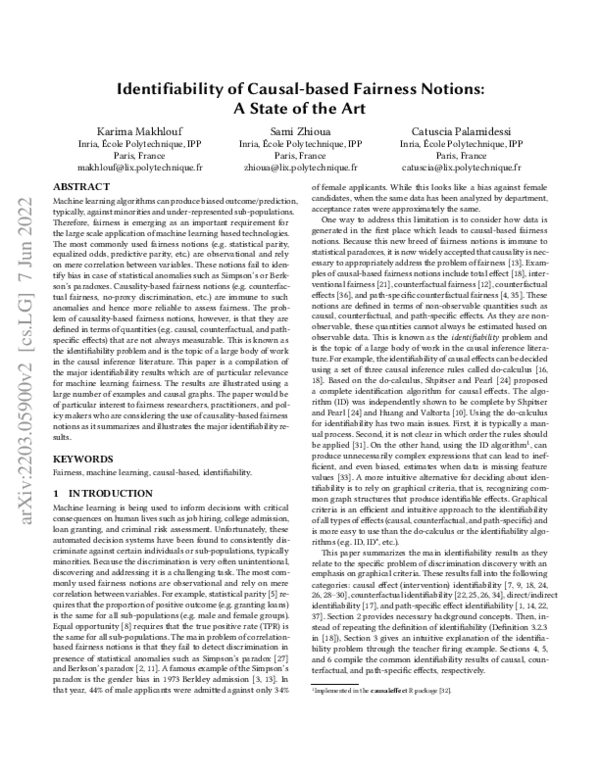 (PDF) Identifiability of Causal-based Fairness Notions: A State of the Art