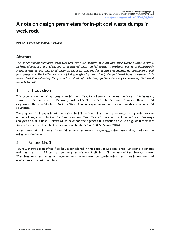 (PDF) A note on design parameters for in-pit coal waste dumps in weak rock