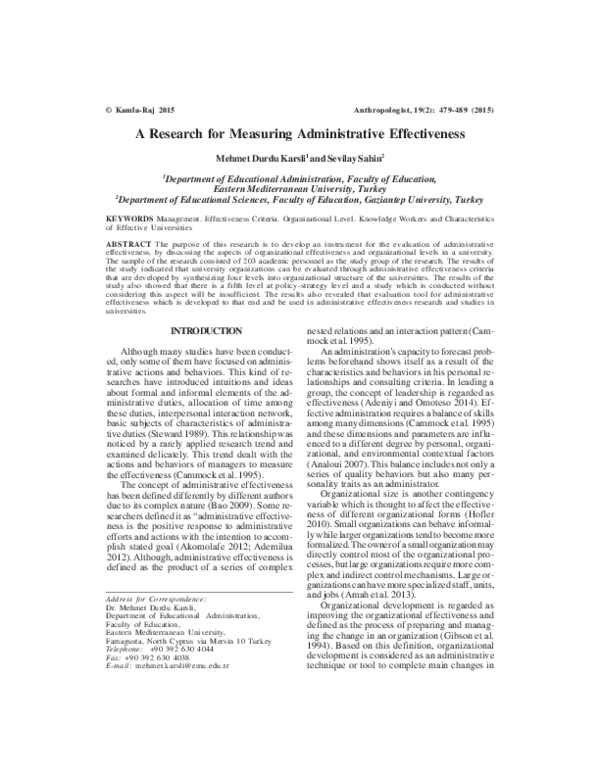 (PDF) A Research for Measuring Administrative Effectiveness