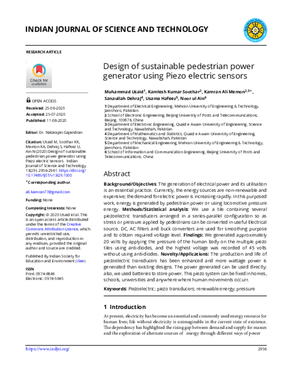 (PDF) Design of sustainable pedestrian power generator using Piezo ...