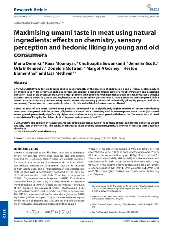 (PDF) Maximising umami taste in meat using natural ingredients: effects ...