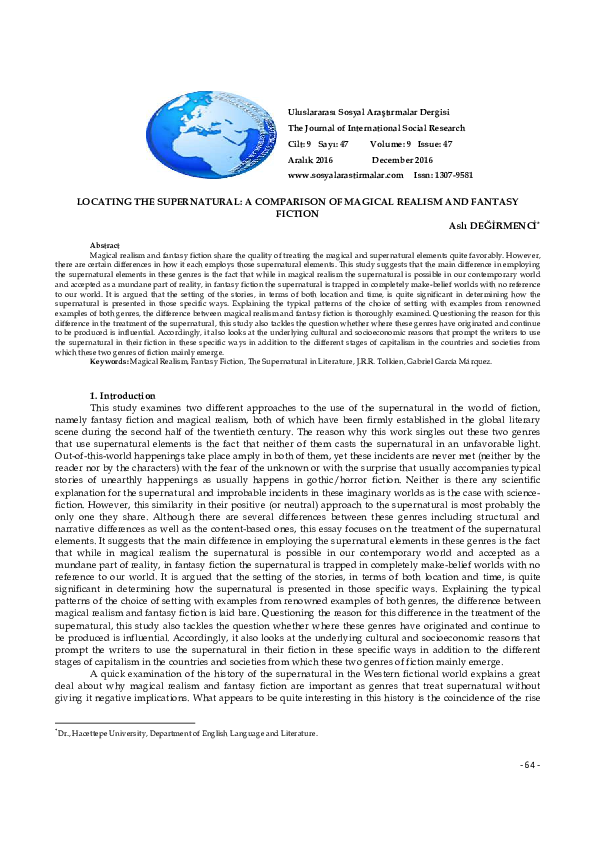 (PDF) LOCATING THE SUPERNATURAL: A COMPARISON OF MAGICAL REALISM AND ...