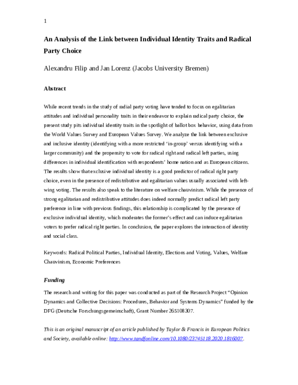 (PDF) An analysis of the link between individual identity traits and ...