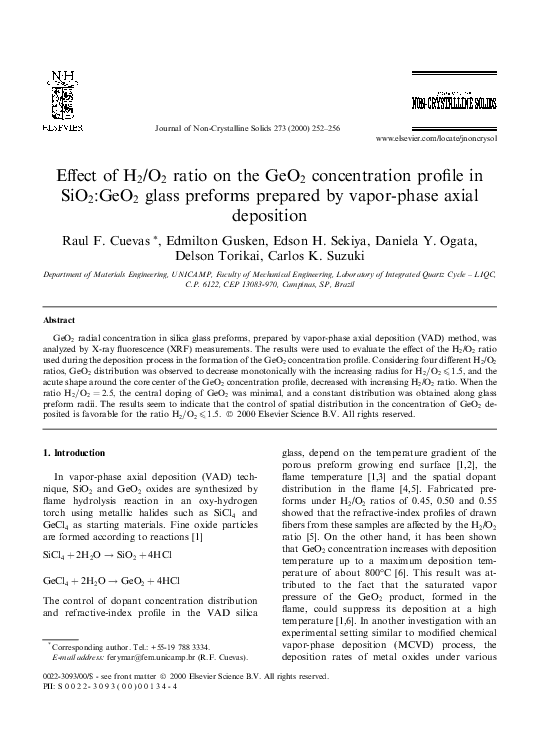 (PDF) Effect of H2/O2 ratio on the GeO2 concentration profile in SiO2:GeO2 glass preforms ...