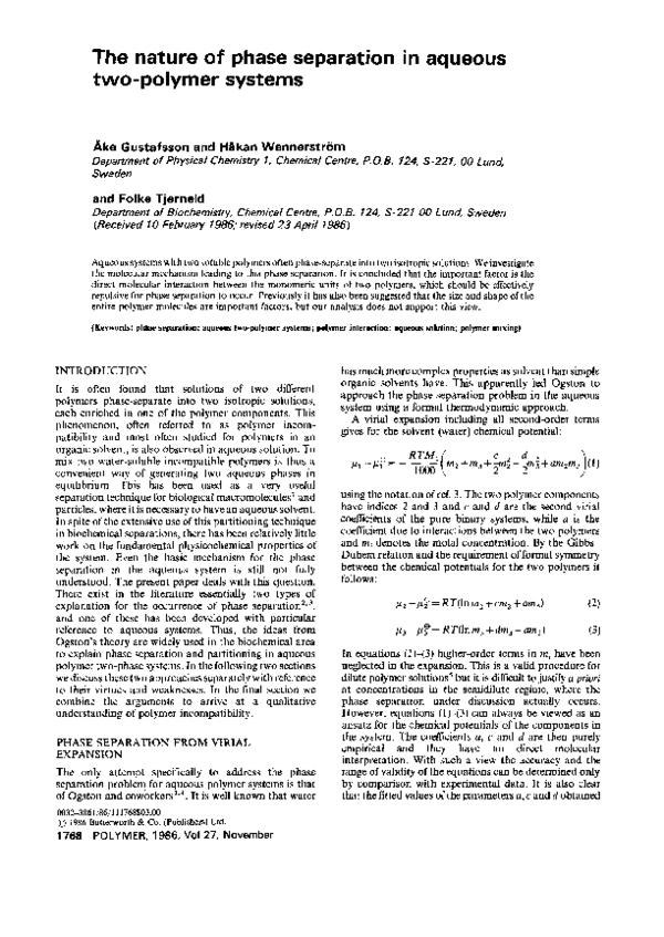 (PDF) The nature of phase separation in aqueous two-polymer systems