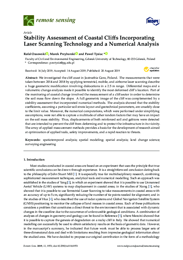 (PDF) Stability Assessment of Coastal Cliffs Incorporating Laser ...