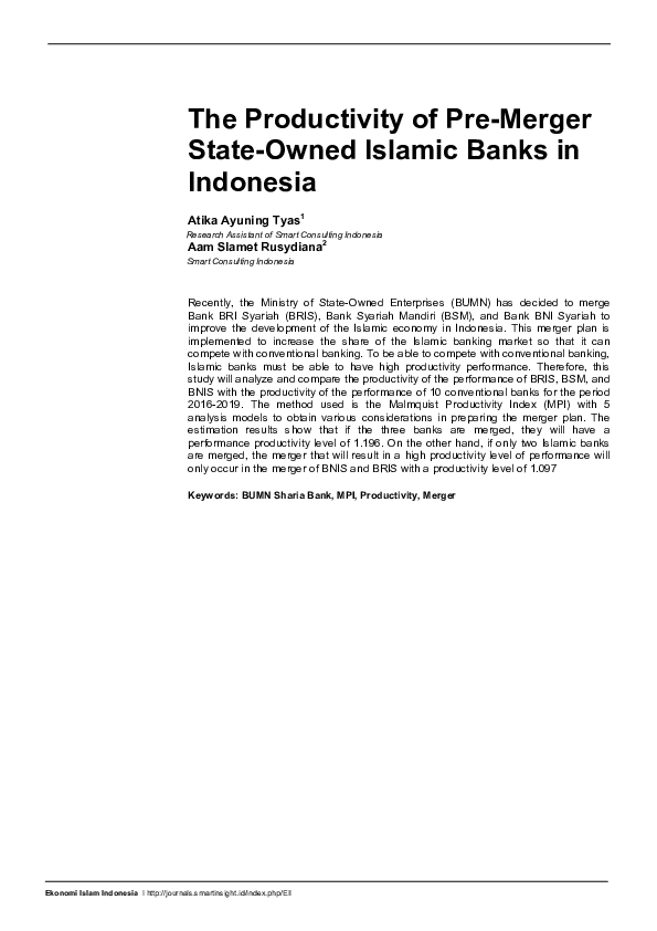 (PDF) Productivity Analysis of Islamic Banks in Indonesia