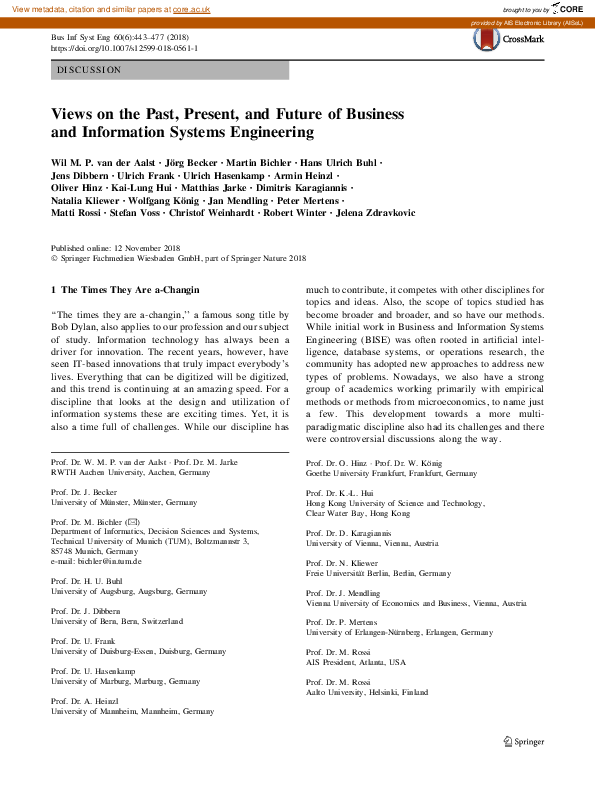 (PDF) Views on the Past, Present, and Future of Business and Information Systems Engineering