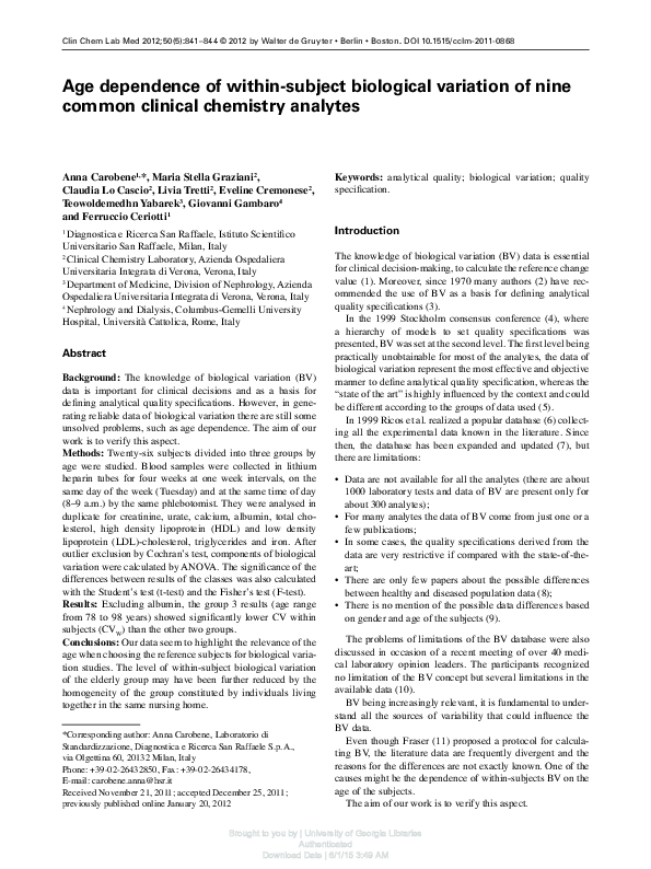 (PDF) Age dependence of within-subject biological variation of nine ...
