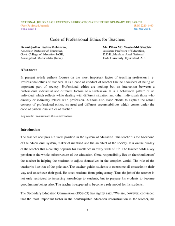 (PDF) Code of Professional Ethics for Teachers