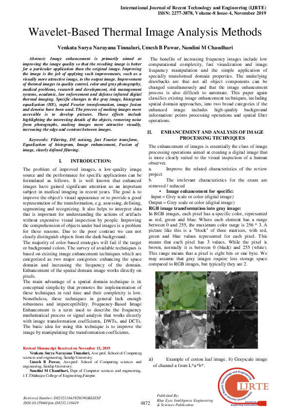 (PDF) Wavelet-Based Thermal Image Analysis Methods