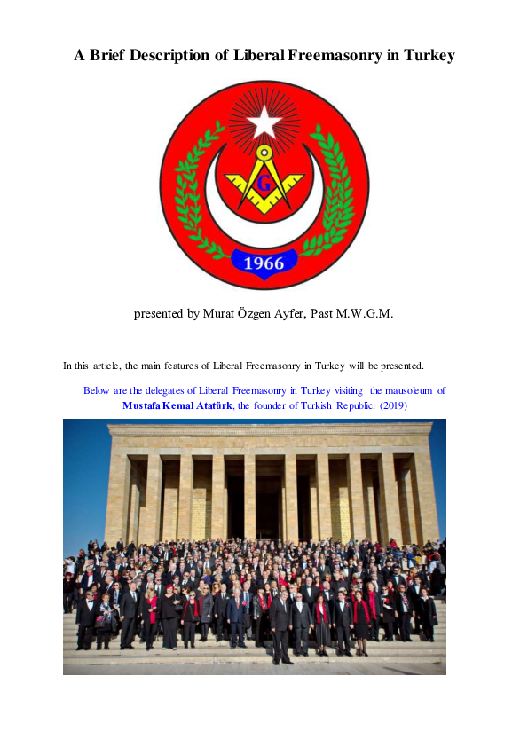 (PDF) A Brief Description of Liberal Freemasonry in Turkey
