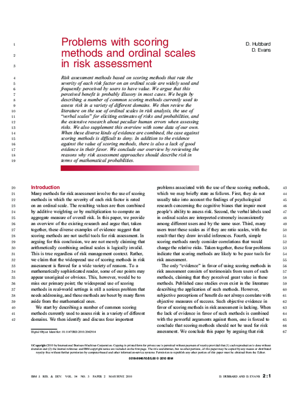 (PDF) Problems with scoring methods and ordinal scales in risk assessment