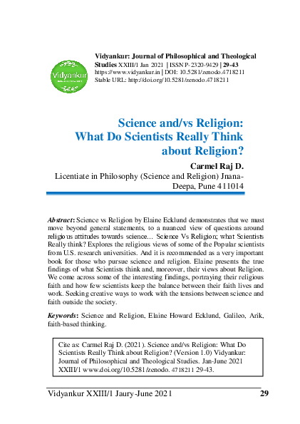 (PDF) Science and/vs Religion: What Do Scientists Really Think about ...