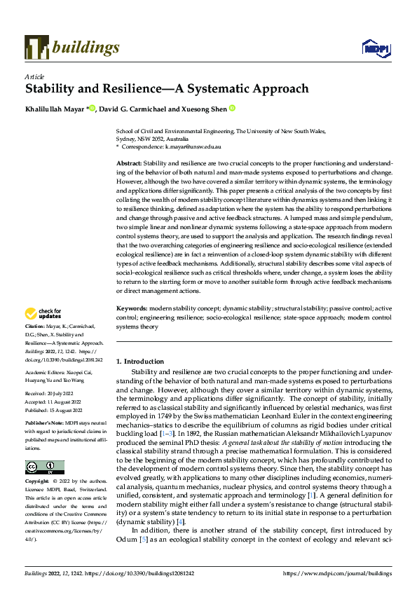 (PDF) Stability and Resilience-A Systematic Approach